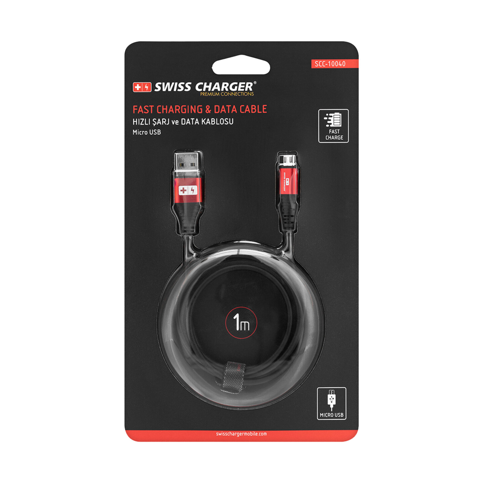 Swiss Charger SCC-10040 Micro Usb Kablo Siyah 1 M