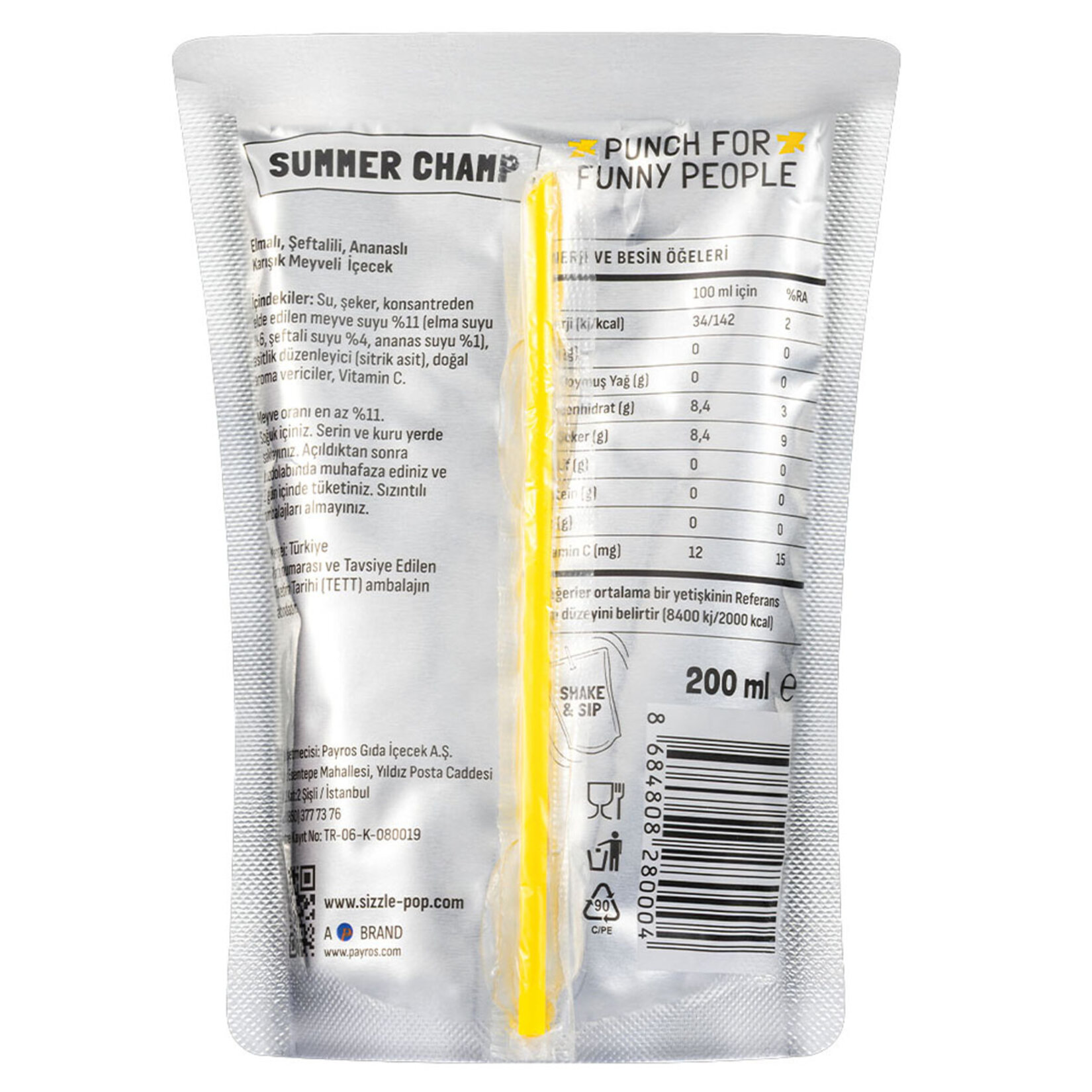 Sizzle-Pop Summer Champ Şeftali Elma Ananas 200 Ml