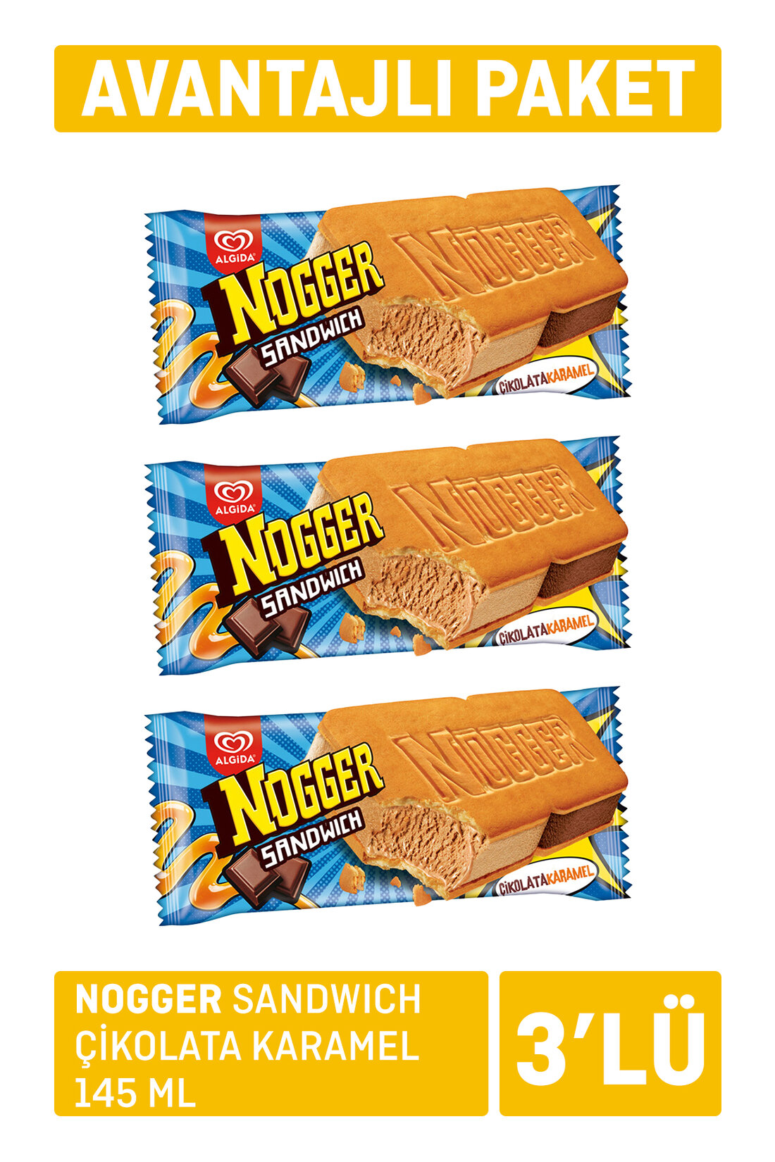 Nogger Sandwich Çikolata Karamel 145 Ml x 3