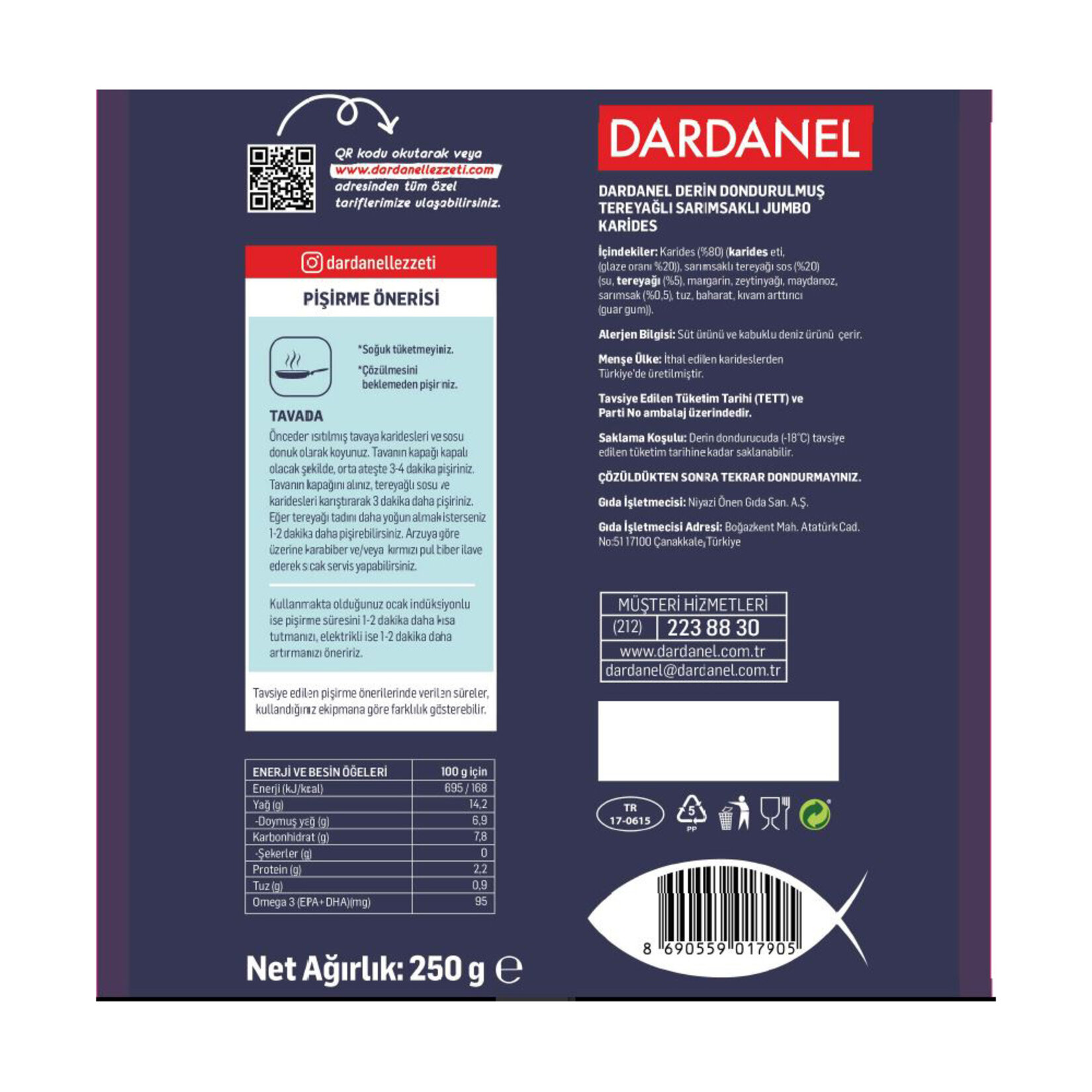 Dardanel Kolay Pişir Tereyağlı Jumbo Karides 250 G