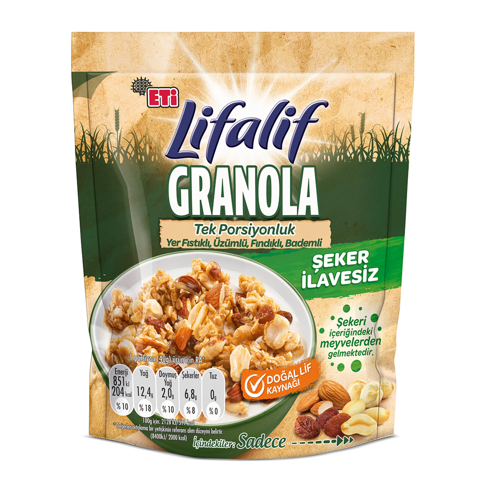 Eti Lifalif Yer Fıstıklı Üzümlü Fındıklı Bademli Granola 40G | Macroonline