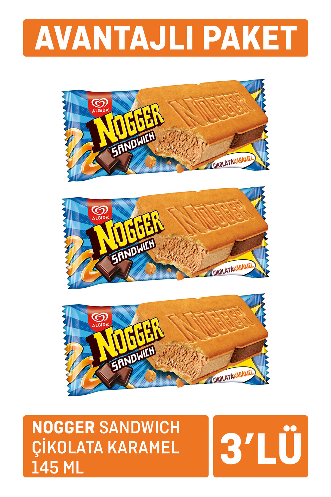 Nogger Sandwich Çikolata Karamel 145 Ml x 3 | Macroonline
