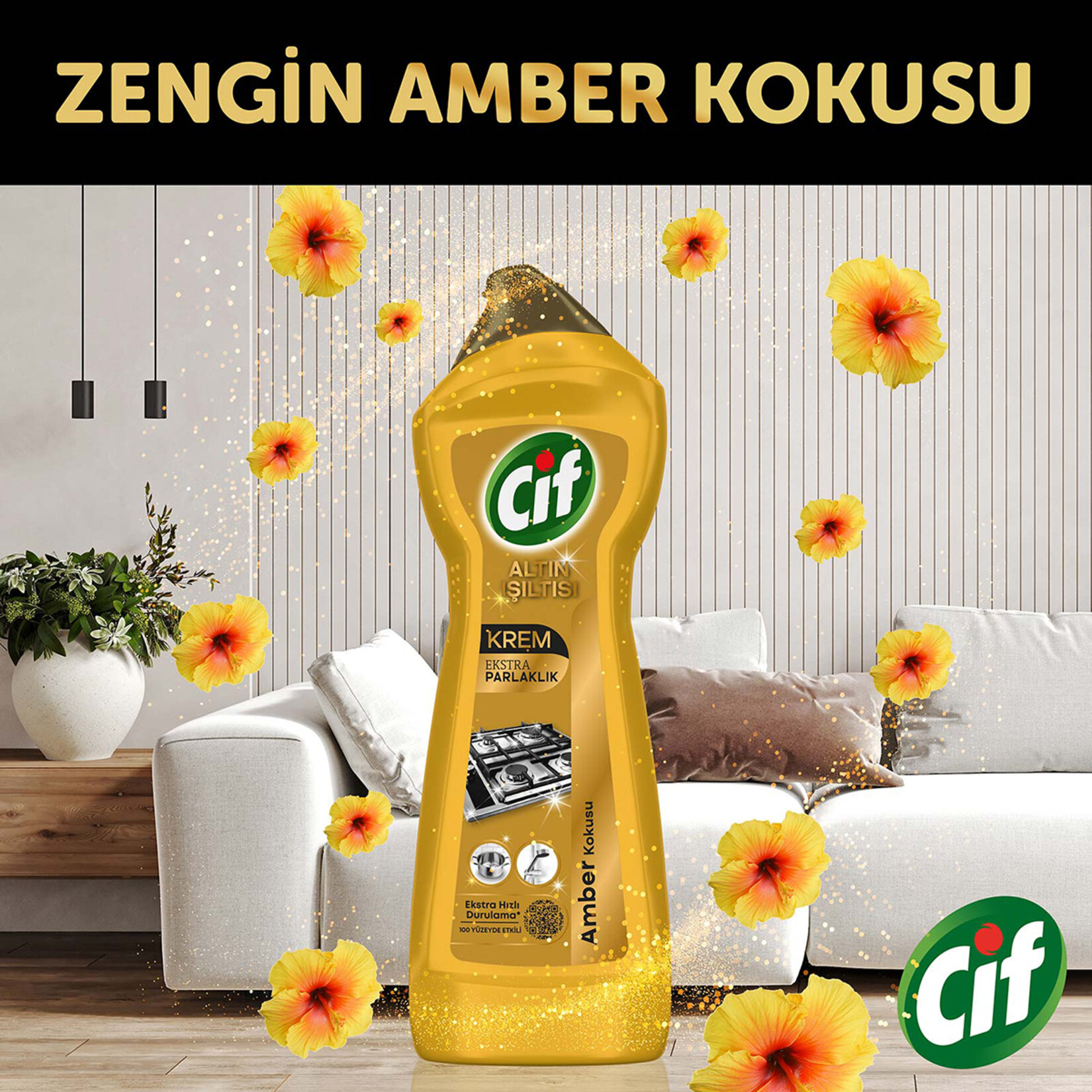 Cif Krem Yüzey Temizleyici Altın Işıltısı Amber Kokulu 750 Ml | Macroonline