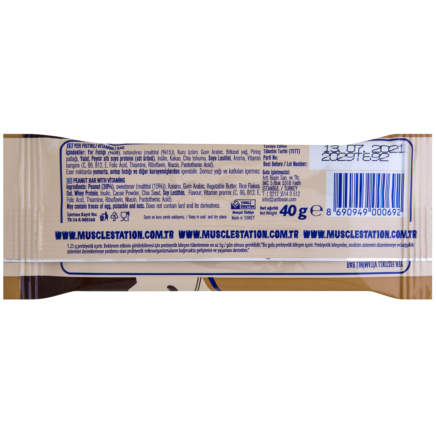 Muscle Station Yer Fıstıklı Vitaminli Bar 40 G | Macroonline