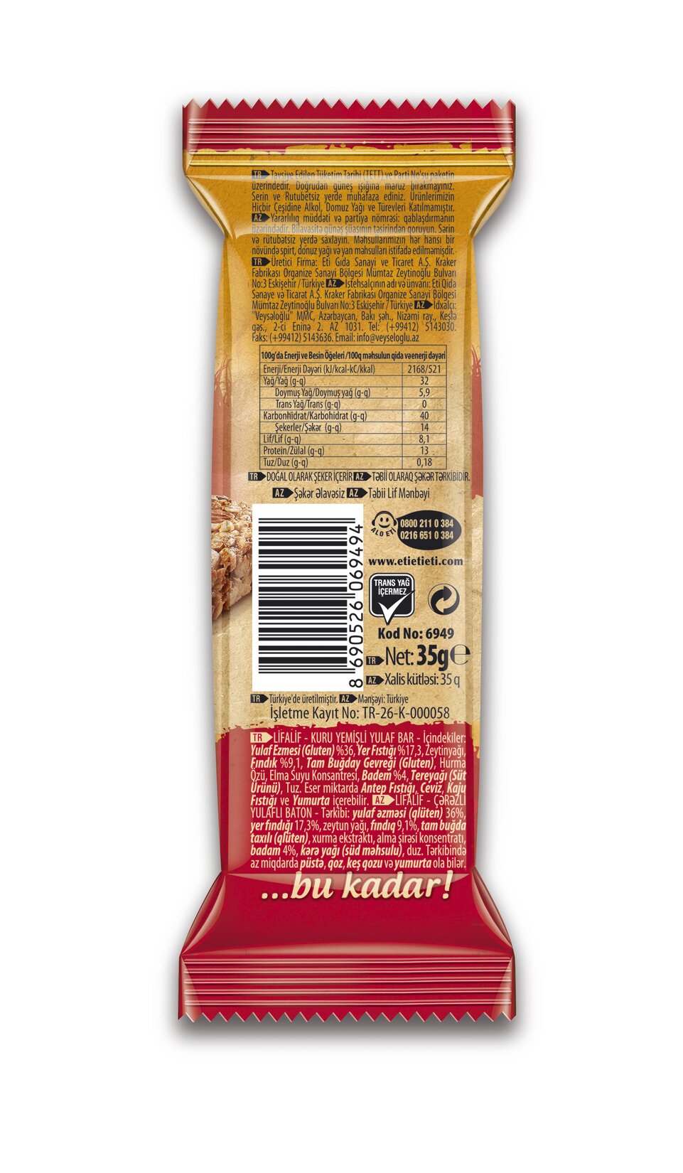 Eti Lifalif Kuru Yemişli Yulaf Bar 3 x 35 g