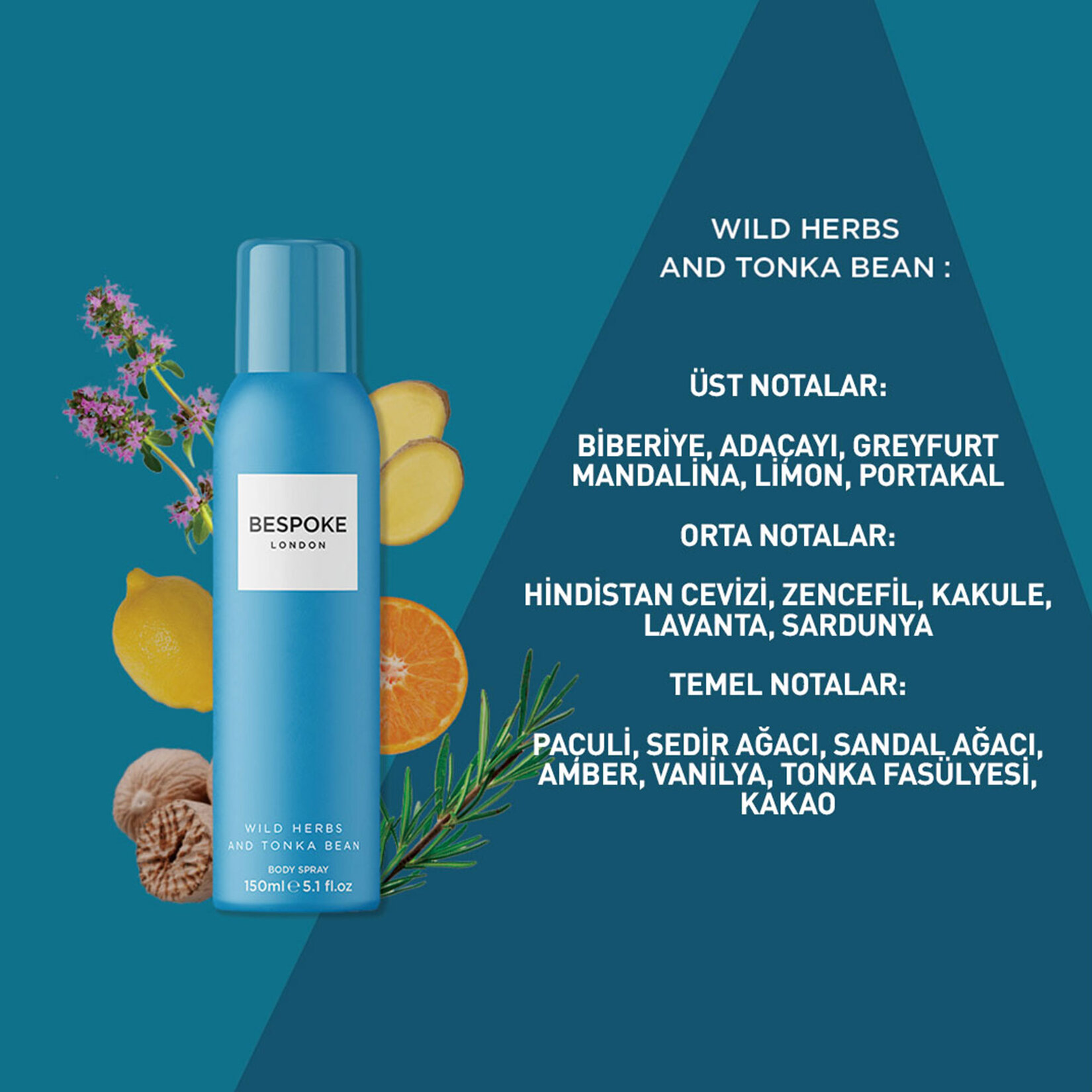 Bespoke Wıld Herbs And Tonka Bean Deodorant 150 Ml