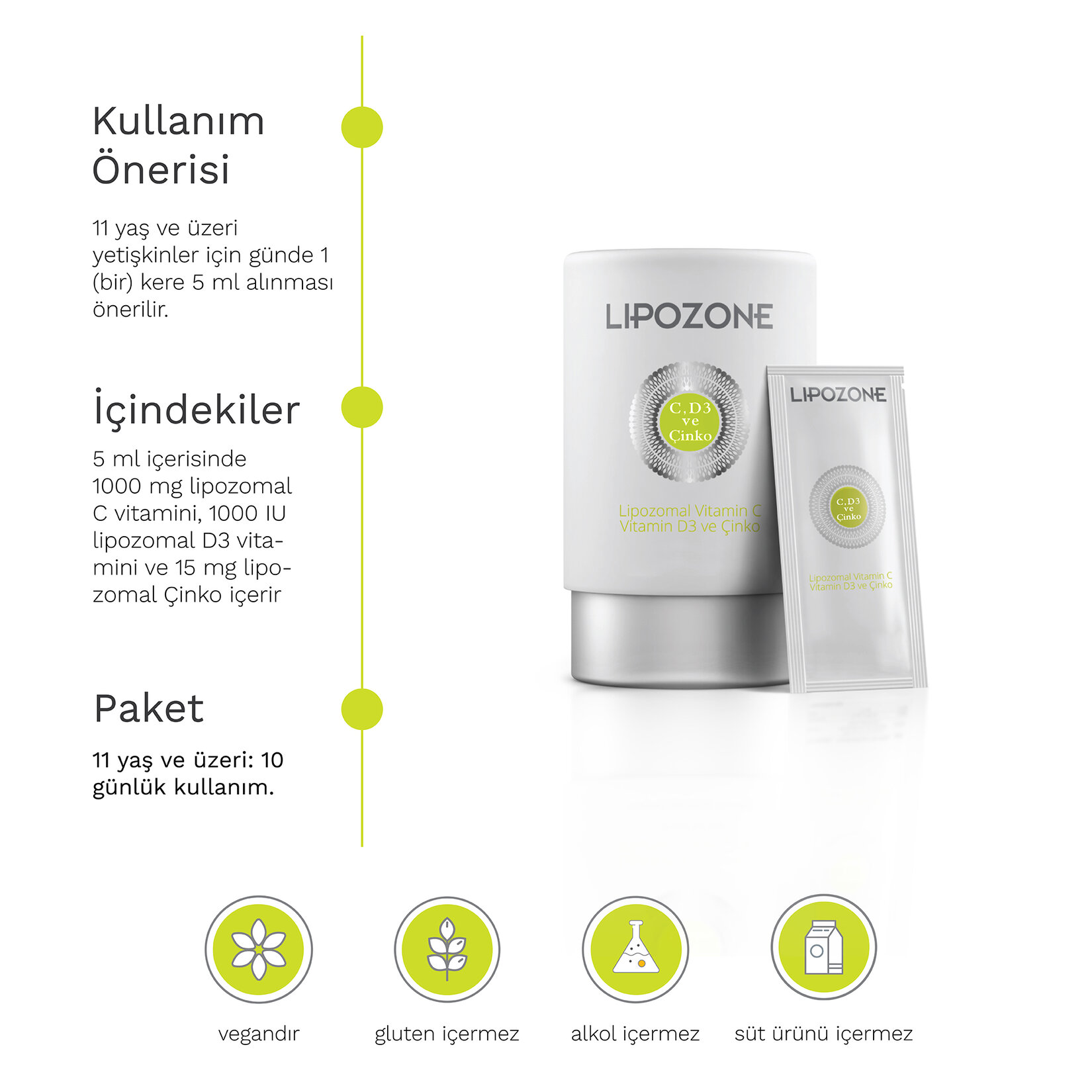 Lipozone Vitamin C+ Vitamin D3 + Çinko 10 Şase - Migros